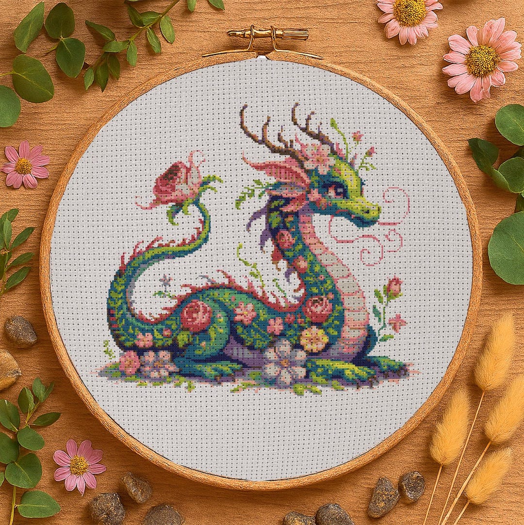 Botanical Dragon Cross Stitch Pattern Floral Baby Dragon Embroidery ...