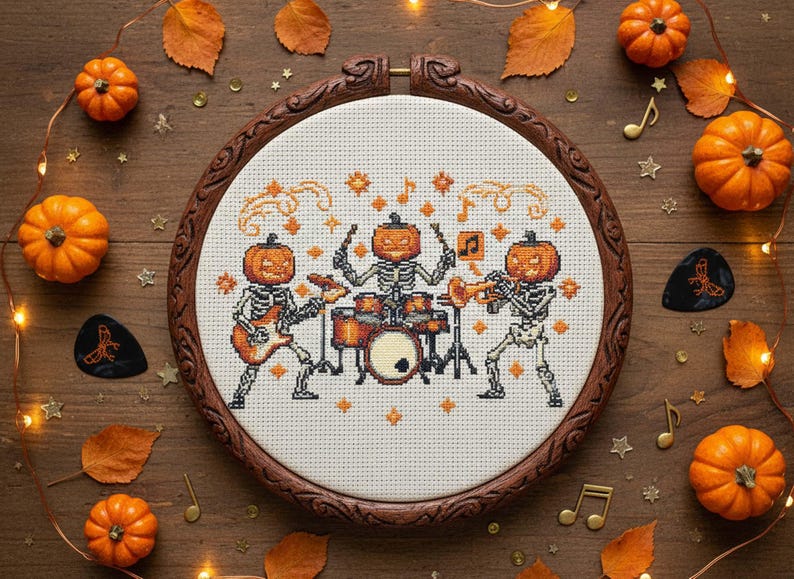 Spooky Skeleton Musicians Cross Stitch Pattern: Gothic Halloween ...