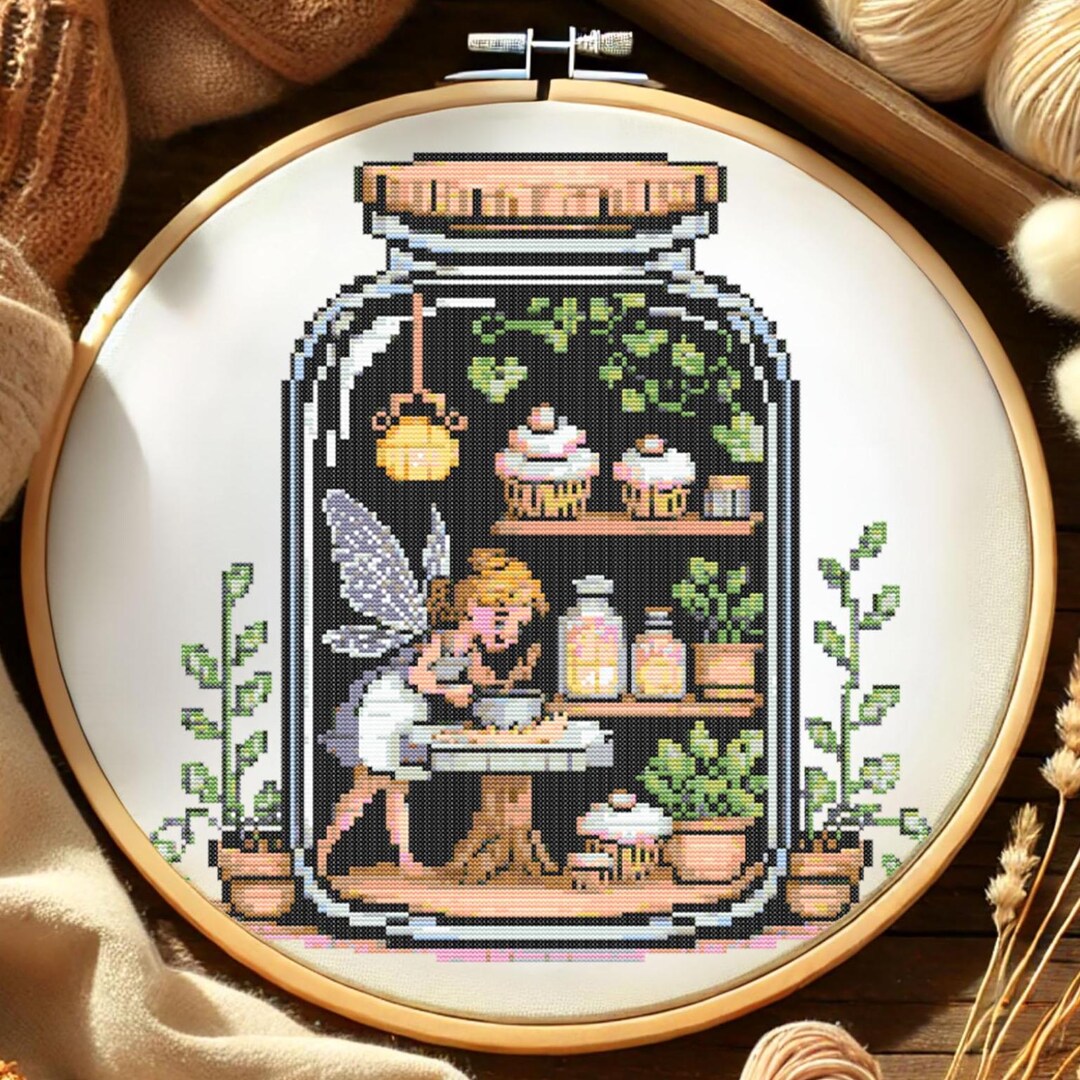 Baking Fairy in a Jar Cross Stitch Pattern Baking Fairy in Mason Jar ...