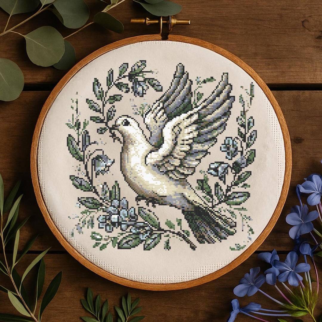 Floral Peace Dove Cross Stitch Pattern Elegant White Dove Wildflowers ...