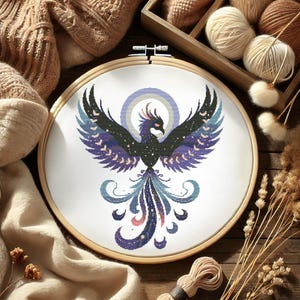 Celestial Phoenix Cross Stitch Pattern, Mythical Firebird Embroidery ...