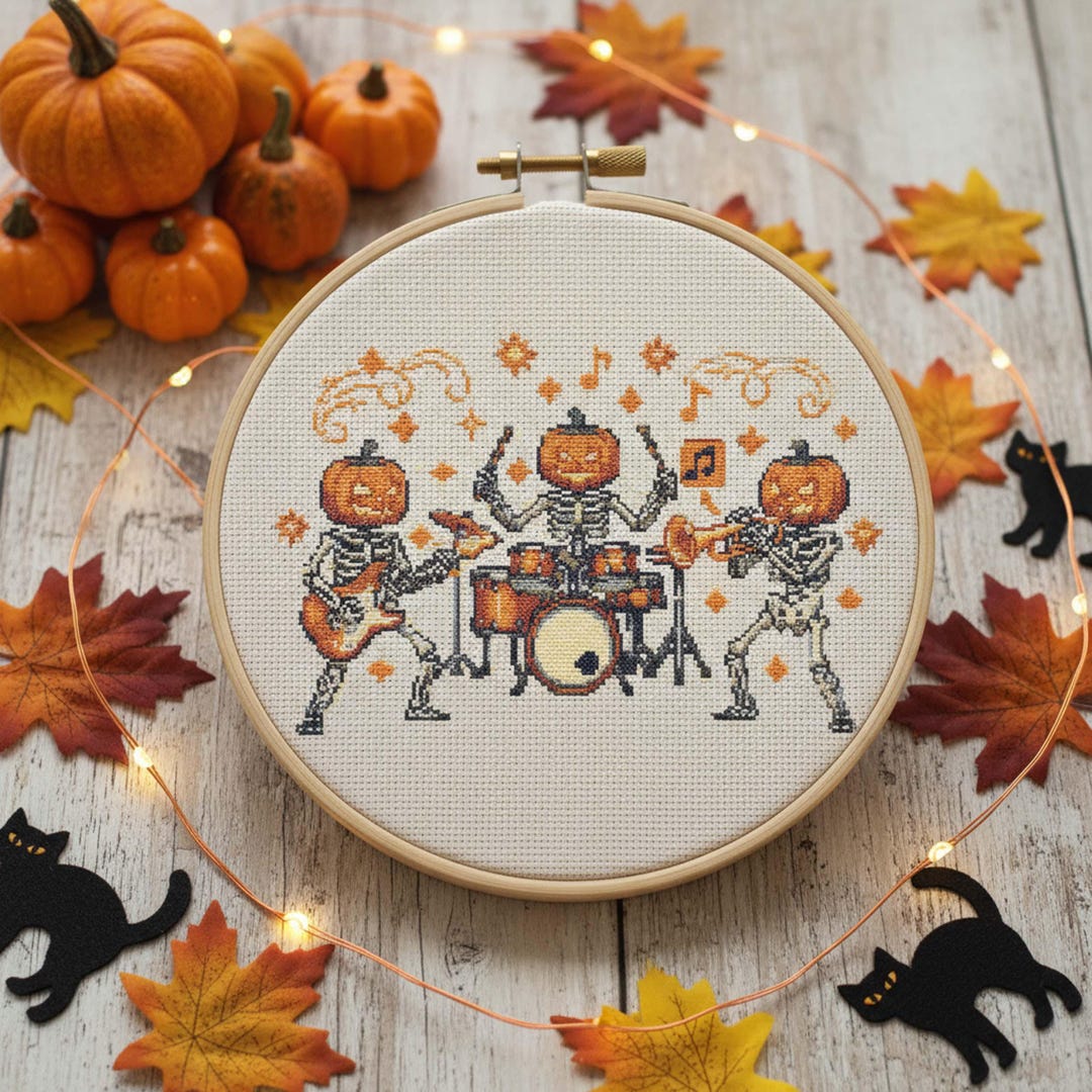 Spooky Skeleton Musicians Cross Stitch Pattern: Gothic Halloween ...