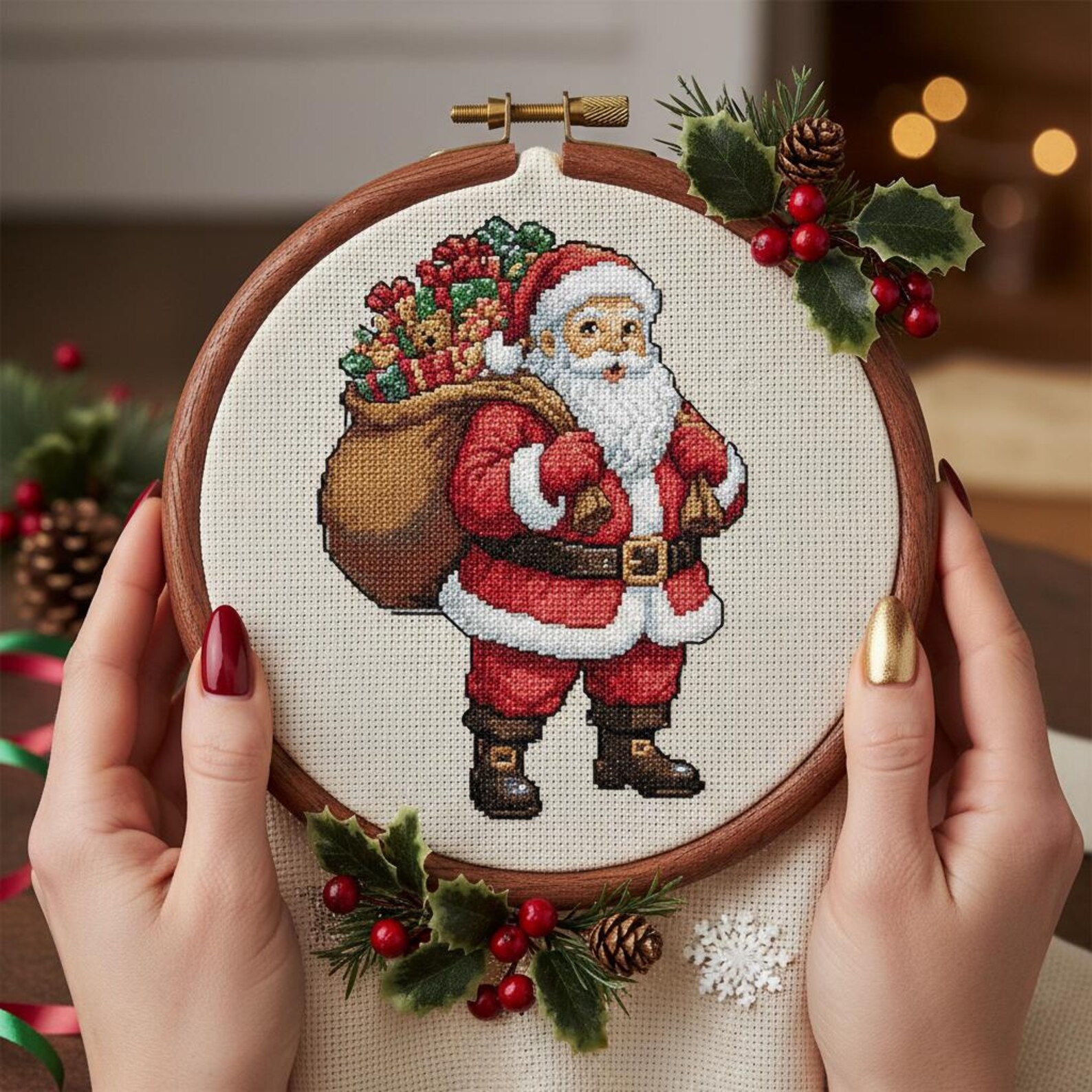 Classic Santa Claus Cross Stitch Pattern: Traditional Father Christmas ...
