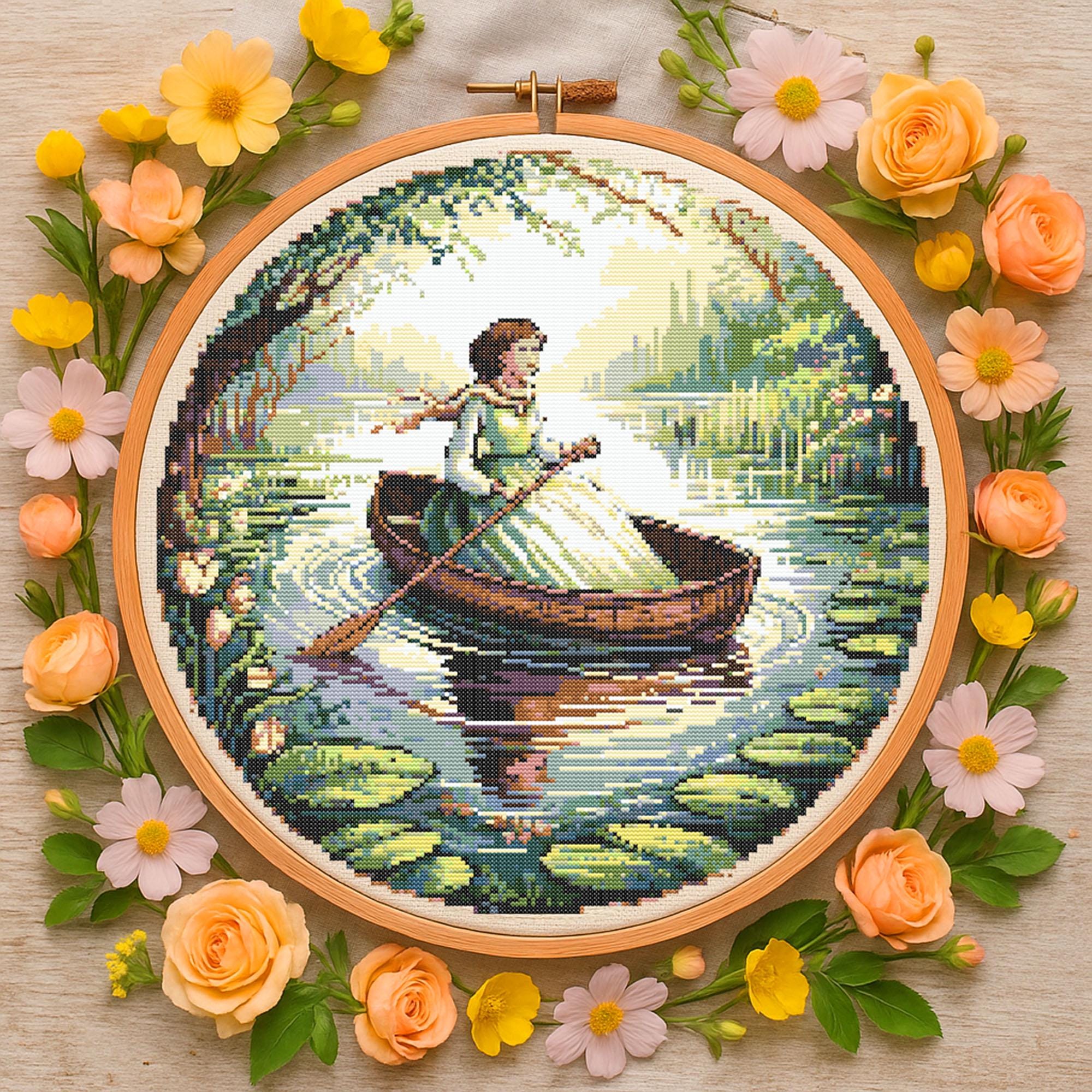 Lady in Rowboat Cross Stitch Pattern Cozy Woman Rowing Boat Cross ...