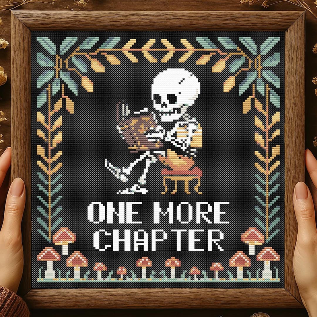 One More Chapter Skeleton Cross Stitch Pattern Funny Reading Skeleton ...