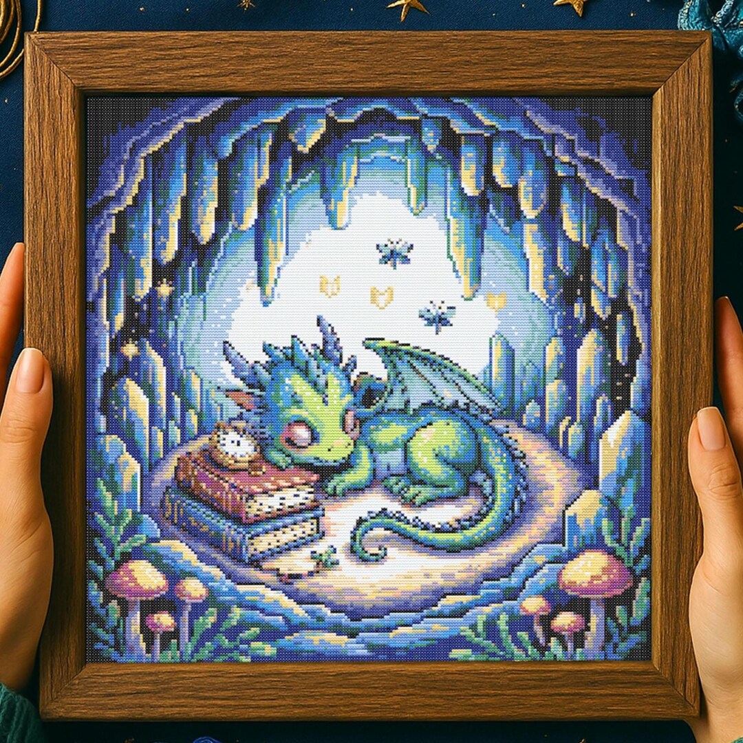 Fantasy Sleeping Baby Dragon Cross Stitch Pattern Cute Celadon Dragon ...