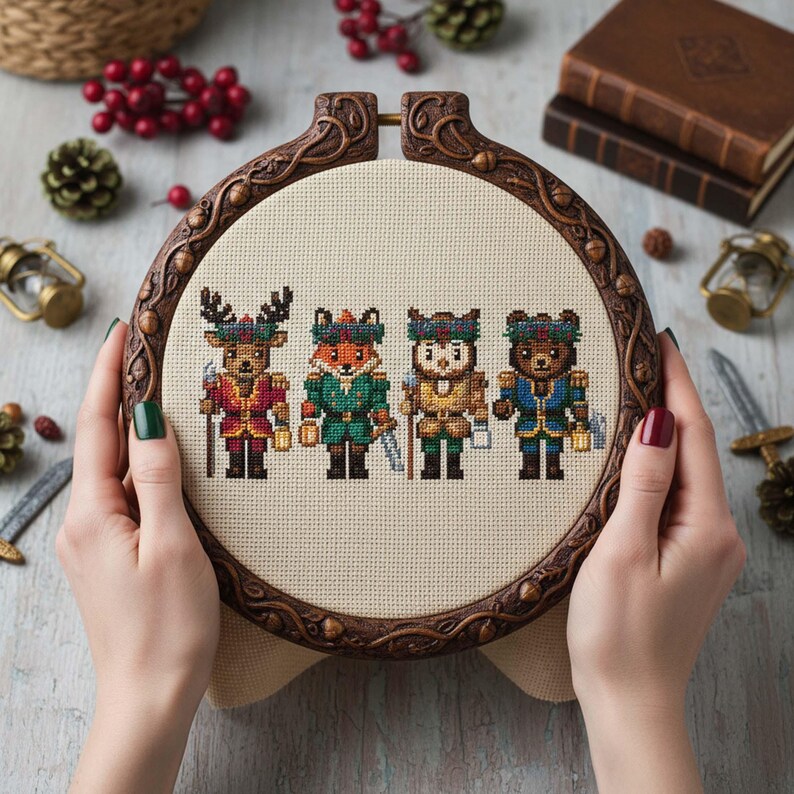 Woodland Nutcracker Animal Cross Stitch Pattern: Forest Christmas ...