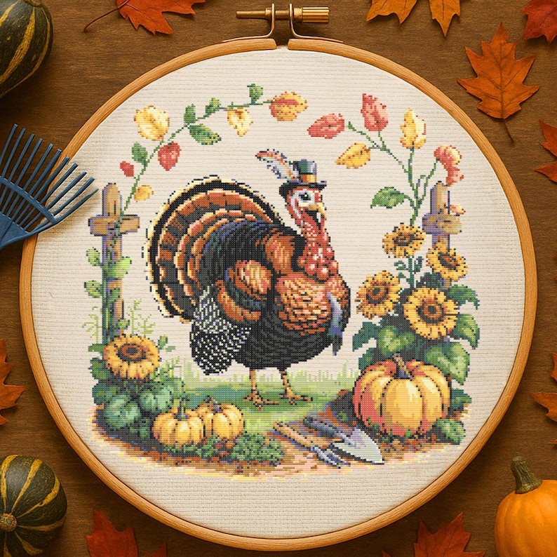 Thanksgiving Turkey Garden Arch Cross Stitch Pattern Autumn Turkey ...