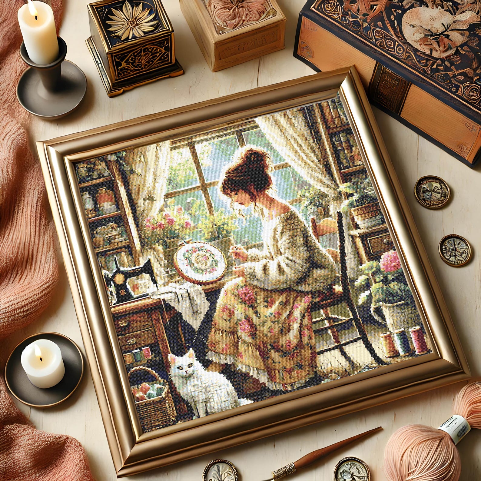 Floral Girl Cross Stitch Pattern, Cozy Cottage Cross Stitch Pattern ...