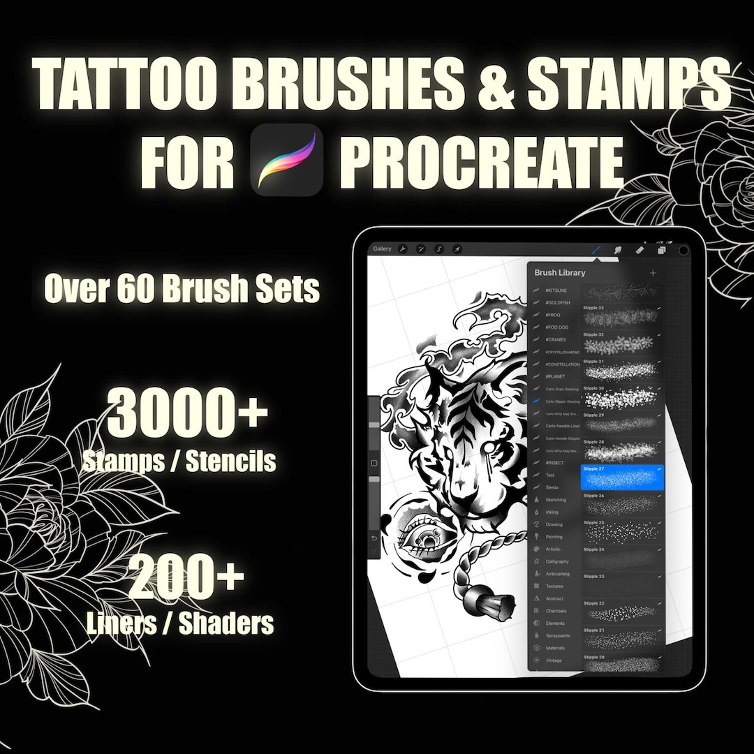 3000+ Procreate Brushes & Stamps, Tattoo-stencils, Digital-product ...