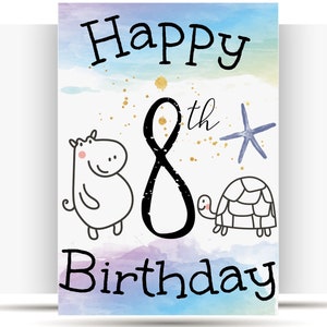 PRINTABLE 8th Birthday Card Printable Instant Download Birthday Card 8 ...