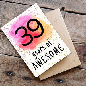 PRINTABLE 39th Birthday Card Print Card Printable Instant Download ...