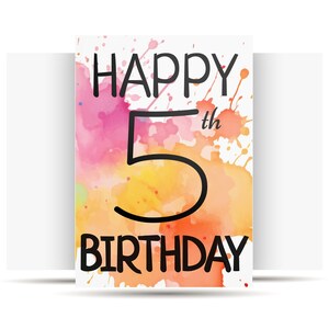 PRINTABLE 5th Birthday Card Printable Instant Download Birthday Card 5 ...