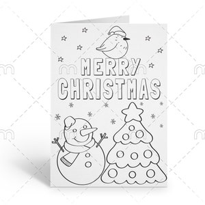 Coloring Christmas Cards Merry Christmas Card Printable - Etsy