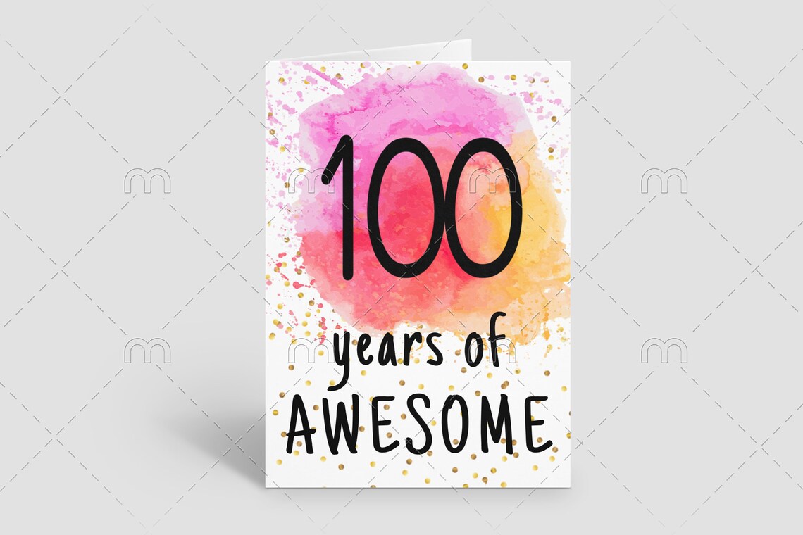 PRINTABLE 100th Birthday Card Printable Instant Download Birthday Card ...