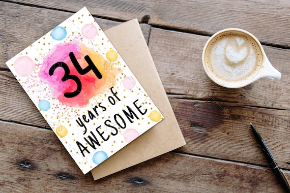 PRINTABLE 34th Birthday Card Print Card Printable Instant - Etsy UK
