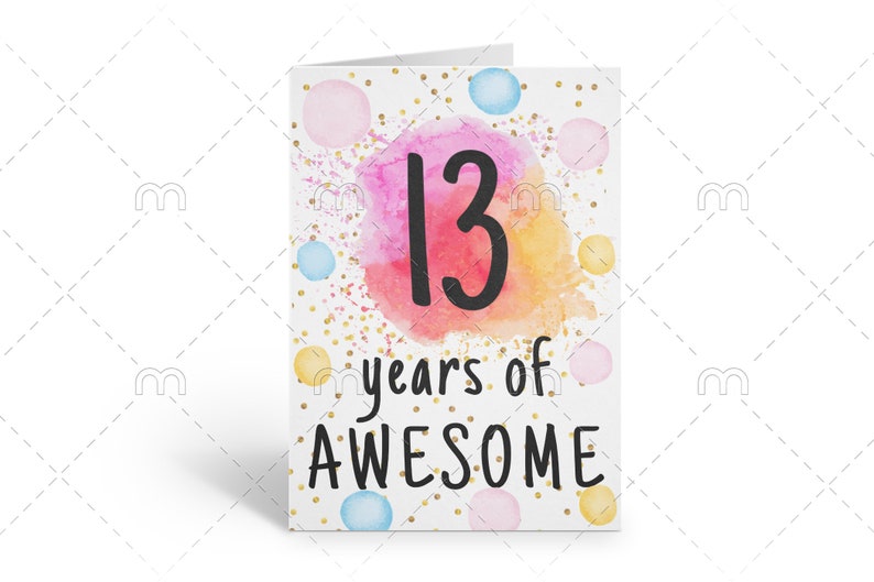 PRINTABLE 13th Birthday Card Birthday Card Printable Instant Download ...