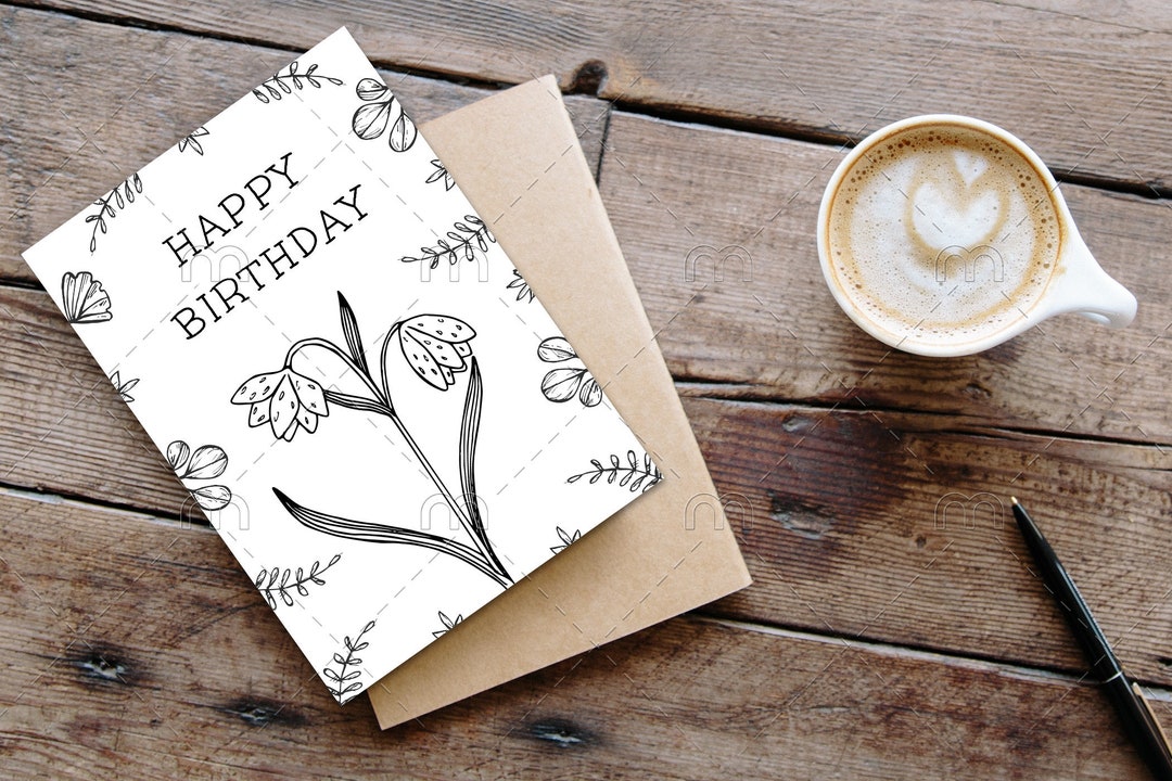 Printable Happy Birthday Flower Coloring Card Birthday Card Flowers ...