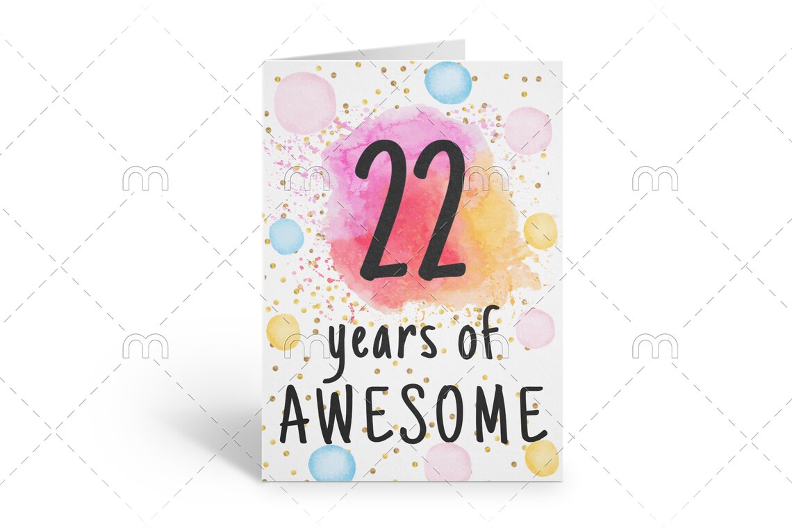 PRINTABLE 22th Birthday Card Birthday Card Printable Instant Download ...