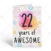 PRINTABLE 22th Birthday Card Birthday Card Printable Instant Download ...