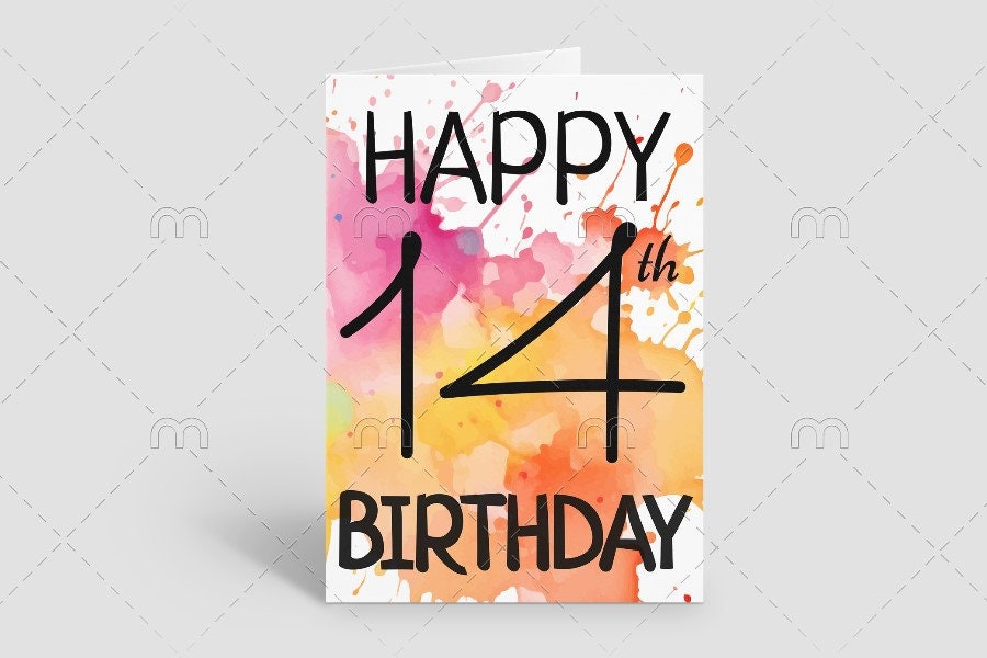 PRINTABLE 14th Birthday Card Printable Instant Download Birthday Card ...