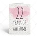 PRINTABLE 22th Birthday Card, Birthday Card Printable, Instant Download ...
