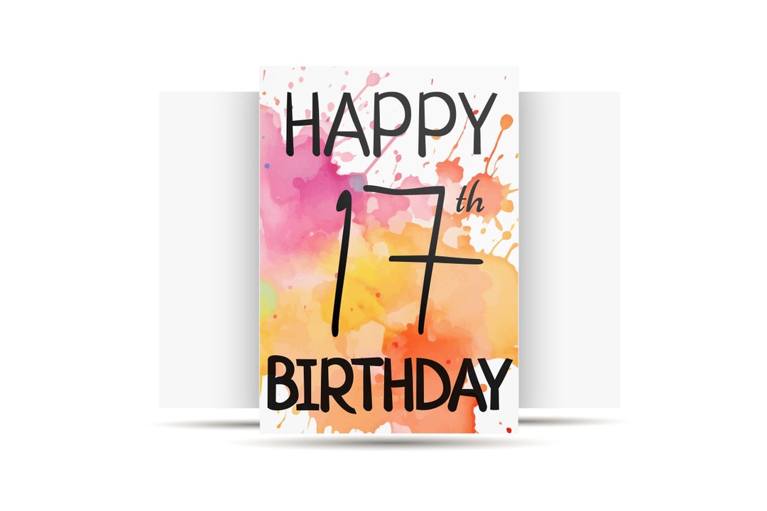 PRINTABLE 17th Birthday Card Printable Instant Download Birthday Card ...