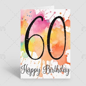 PRINTABLE 60th Birthday Card Birthday Card Printable Instant Download ...