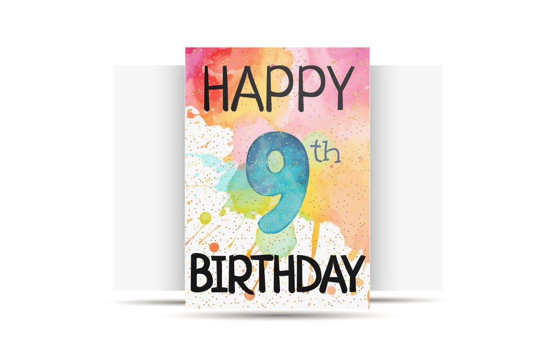 PRINTABLE 9th Birthday Card Printable Instant Download Birthday Card ...