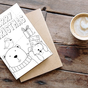 Coloring Christmas Cards Merry Christmas Card Printable | Etsy