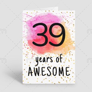 PRINTABLE 39th birthday card print card imprimable téléchargement ...