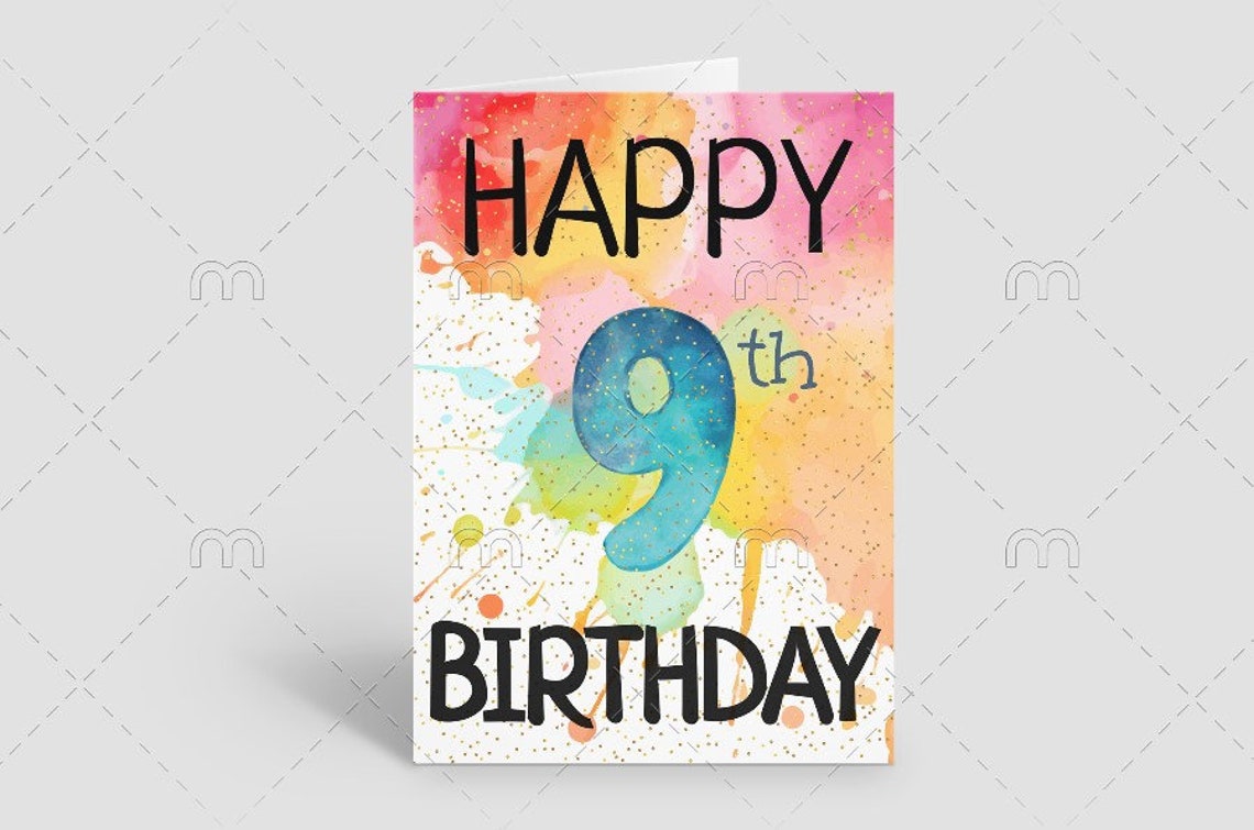 PRINTABLE 9th Birthday Card Printable Instant Download Birthday Card ...