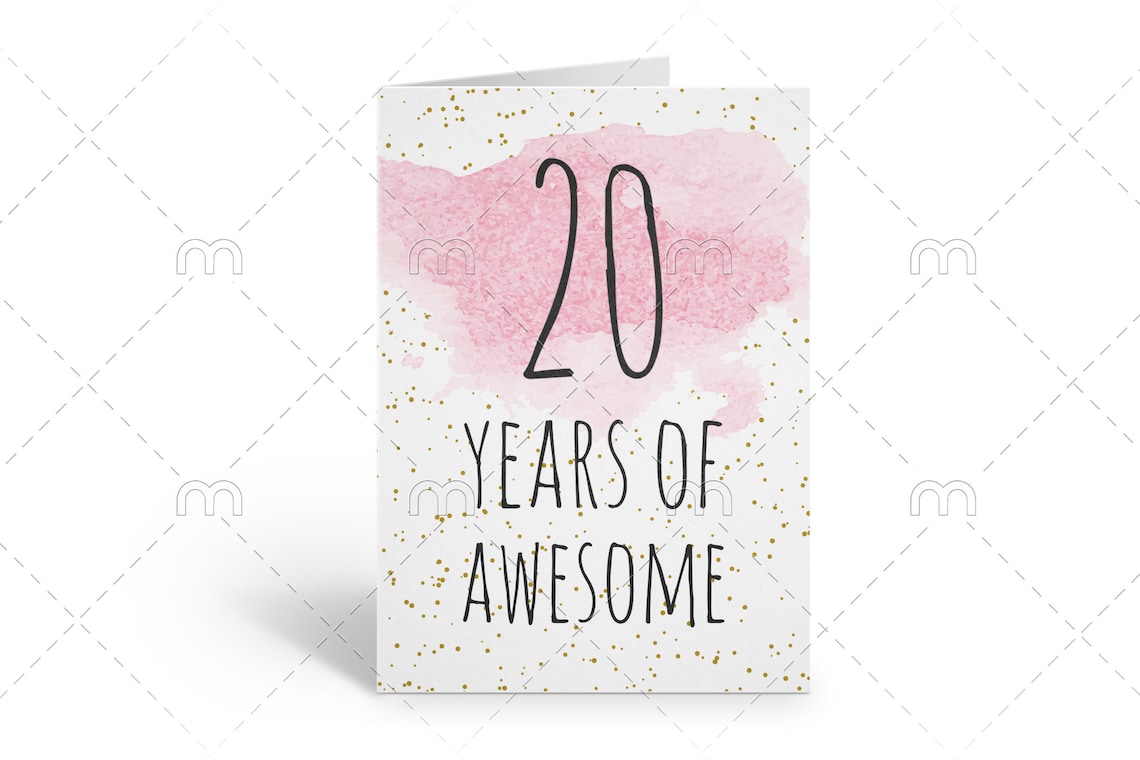 PRINTABLE 20th Birthday Card, Birthday Card Printable, Instant Download ...