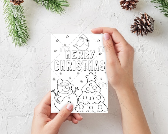 Coloring Christmas Cards Merry Christmas Card Printable - Etsy