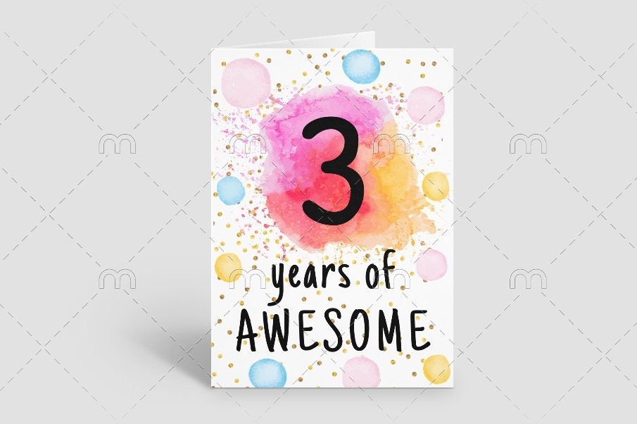 PRINTABLE 3rd Birthday Card Printable Instant Download Birthday Card 3 ...