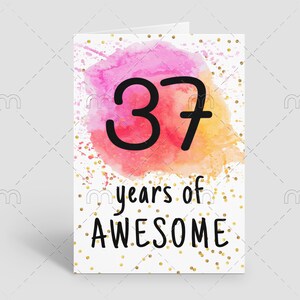 PRINTABLE 37th Birthday Card Print Card Printable Instant Download ...