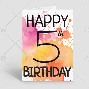 PRINTABLE 5th Birthday Card Printable Instant Download Birthday Card 5 ...