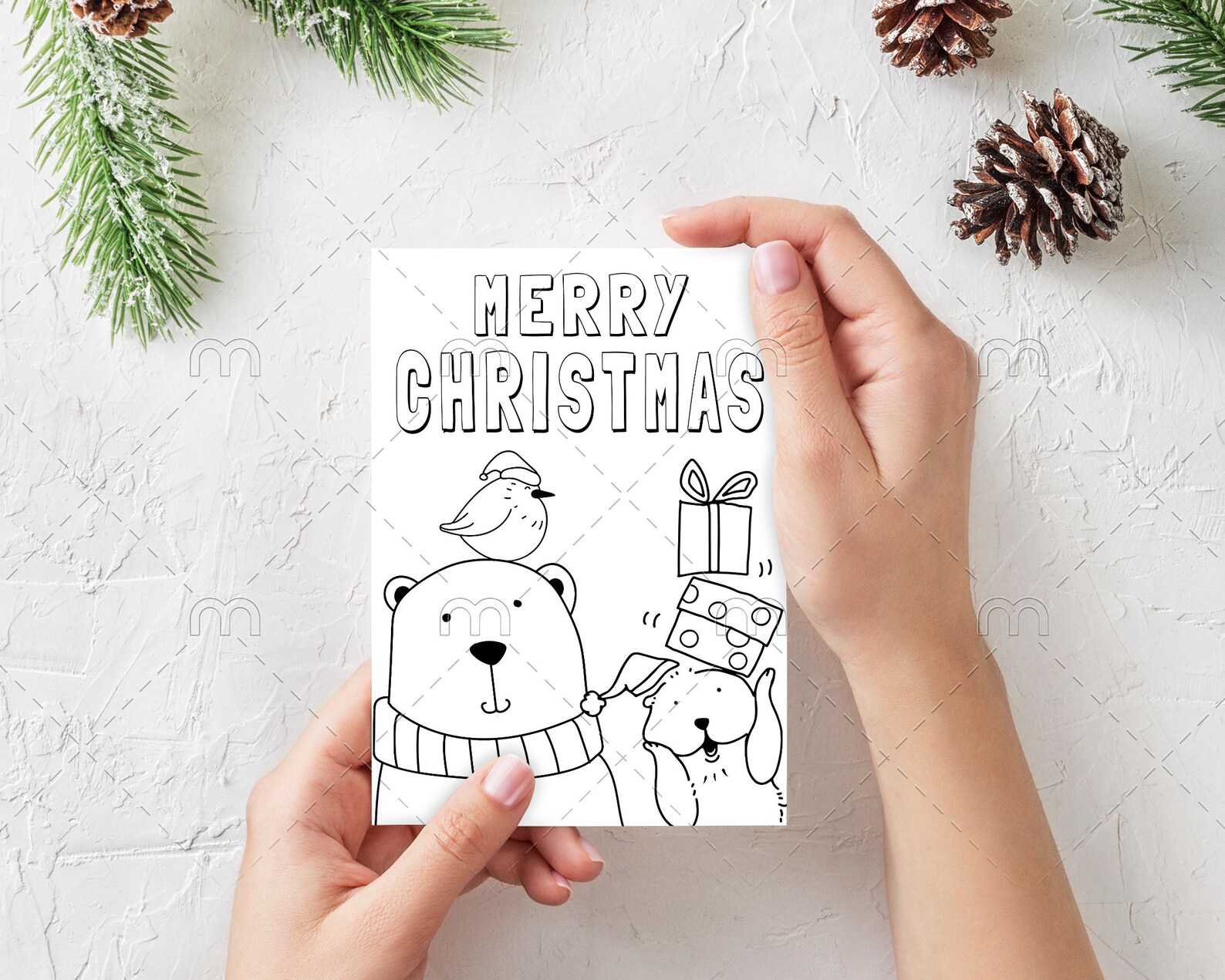 Coloring Christmas Cards Merry Christmas Card Printable | Etsy