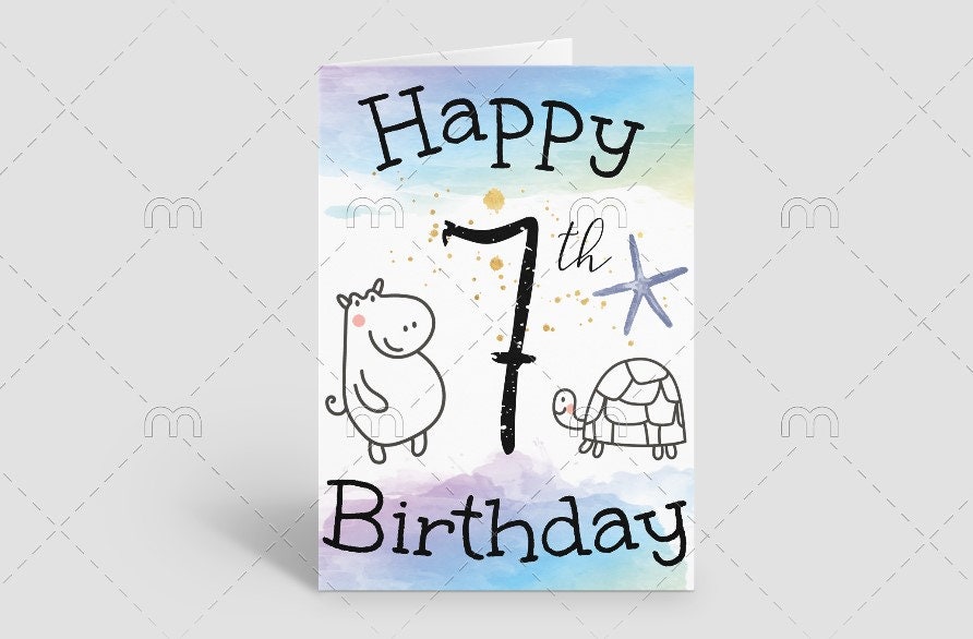 PRINTABLE 7th Birthday Card Birthday Card Printable Instant Download ...