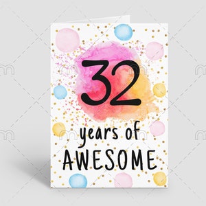 PRINTABLE 32nd Birthday Card Birthday Card Printable Instant Download ...