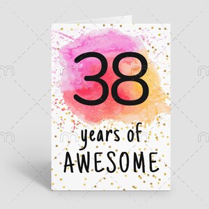 PRINTABLE 38th Birthday Card Print Card Printable Instant Download ...