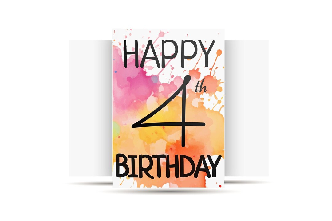 PRINTABLE 4th Birthday Card Printable Instant Download Birthday Card 4 ...