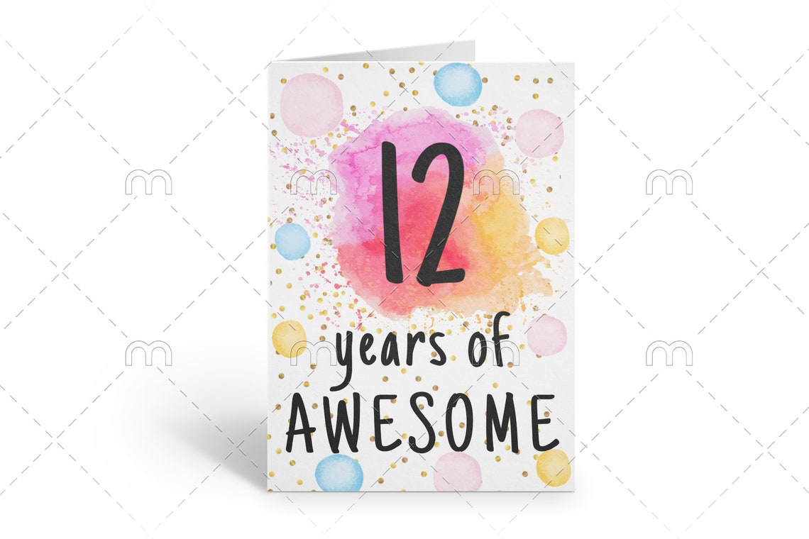 PRINTABLE 12th Birthday Card Birthday Card Printable Instant Download ...