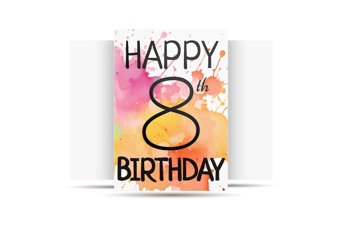 PRINTABLE 8th Birthday Card Printable Instant Download Birthday Card 8 ...