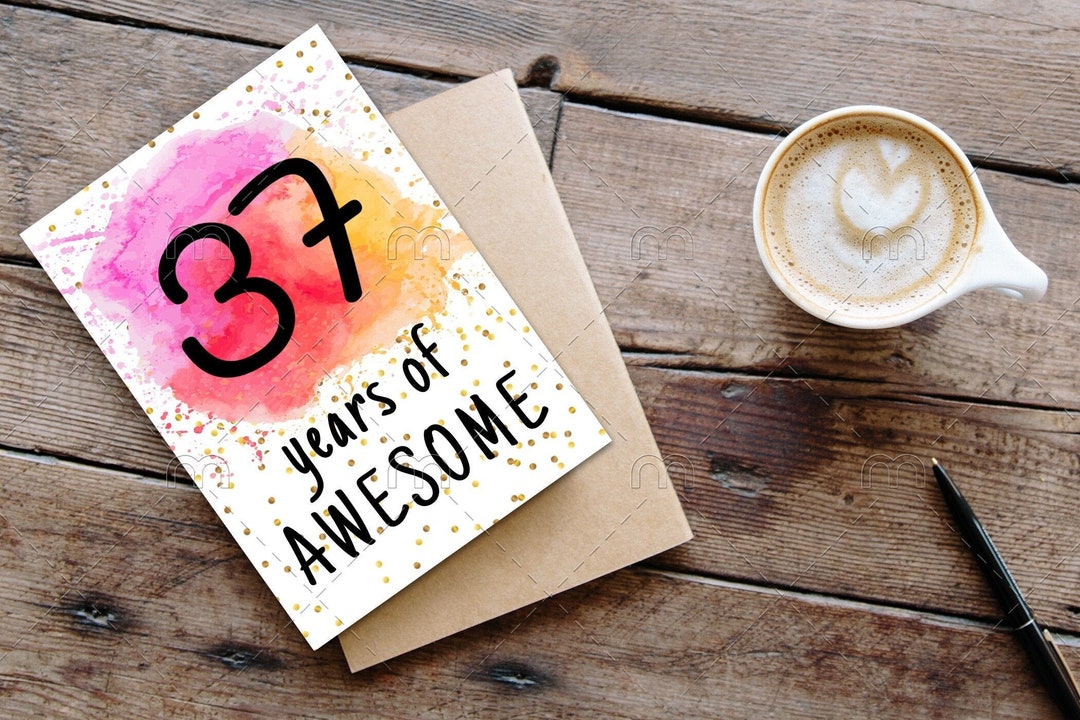 PRINTABLE 37th Birthday Card Print Card Printable Instant Download ...