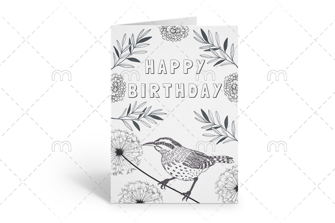 Printable Happy Birthday Bird Coloring Card Birthday Card - Etsy