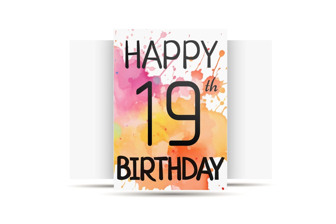 PRINTABLE 19th Birthday Card Birthday Card Printable Instant Download ...