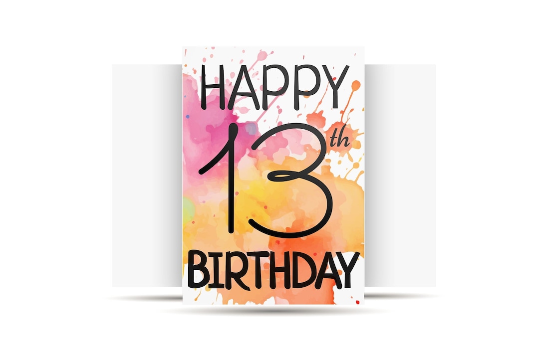 PRINTABLE 13th Birthday Card Printable Instant Download Birthday Card ...