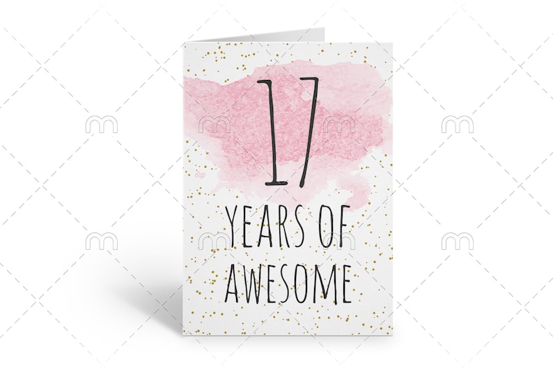 PRINTABLE 17th Birthday Card, Birthday Card Printable, Instant Download ...