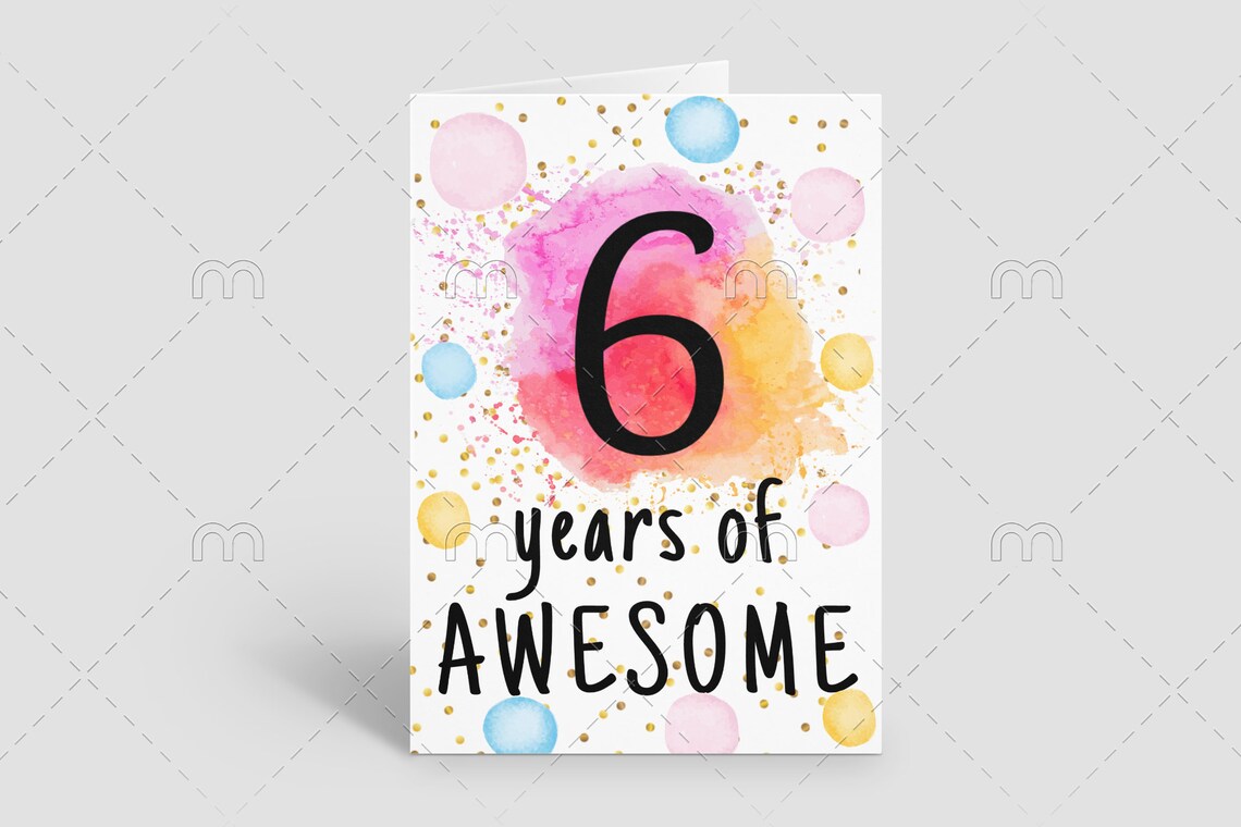 PRINTABLE 6th Birthday Card Birthday Card Printable Instant Download ...